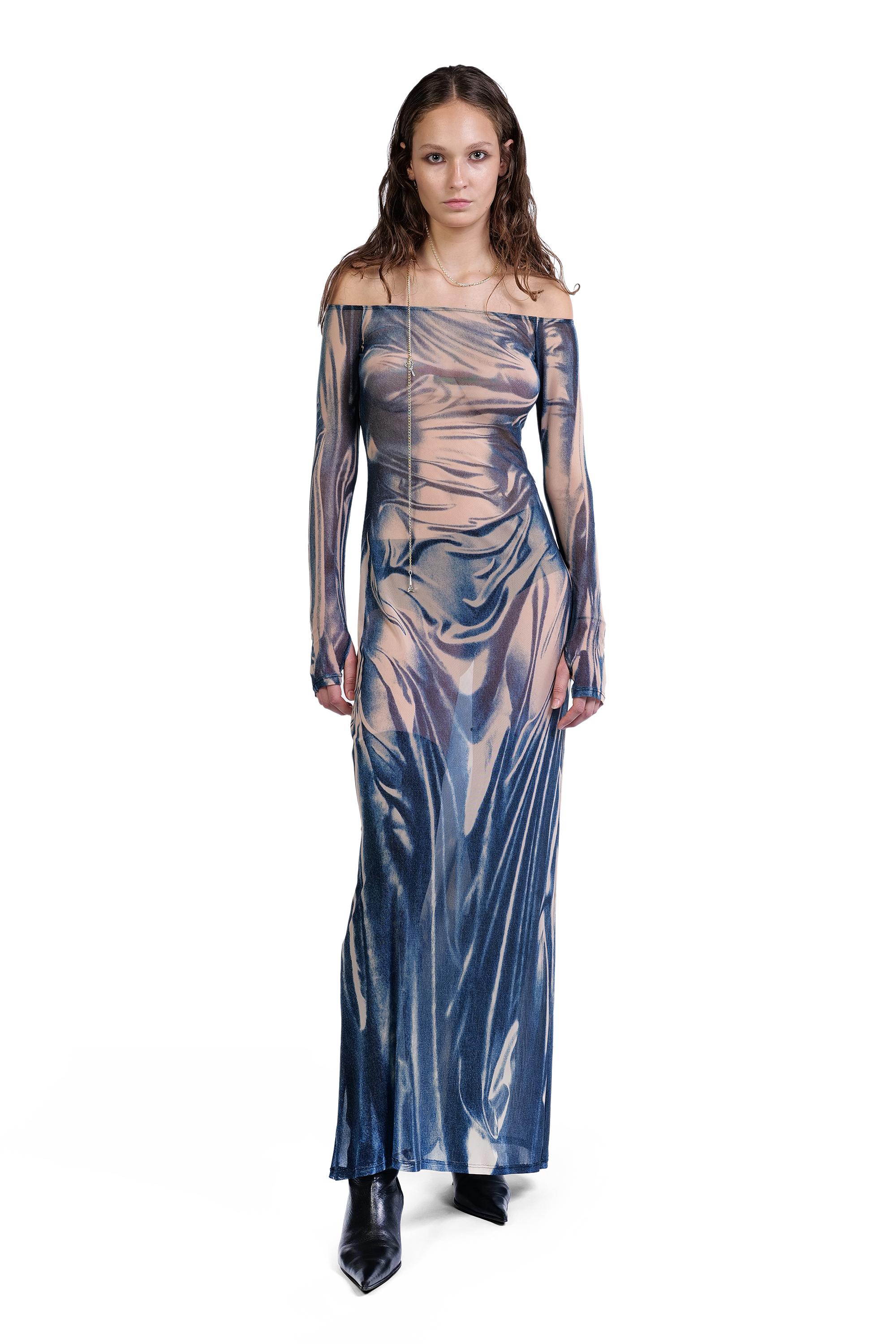 Wetlook Mesh Denim Print Dress – KETA GUTMANE